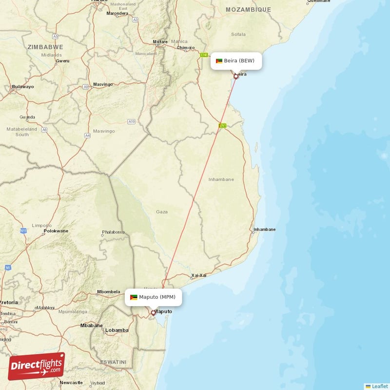 Direct flights from Maputo to Beira, MPM to BEW non-stop ...