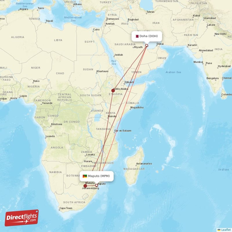 Direct flights from Maputo to Doha, MPM to DOH non-stop - Directflights.com