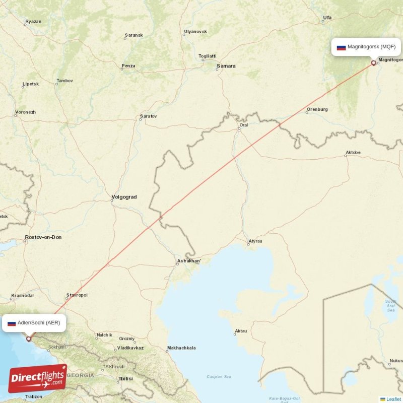 Direct flights from Magnitogorsk to Adler/Sochi, MQF to AER non-stop - Directflights.com