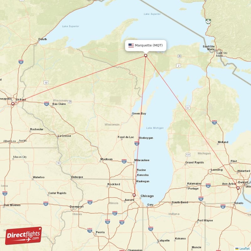 Direct flights from Marquette - 3 destinations - MQT, USA - Directflights.com