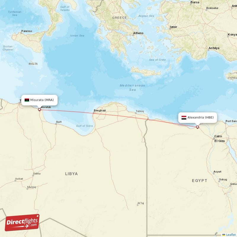 Direct flights from Misurata to Alexandria, MRA to HBE non-stop - Directflights.com