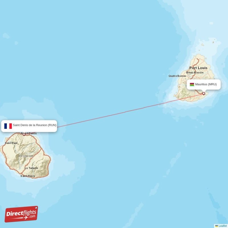 Direct flights from Mauritius to Saint Denis de la Reunion (MRU-RUN ...