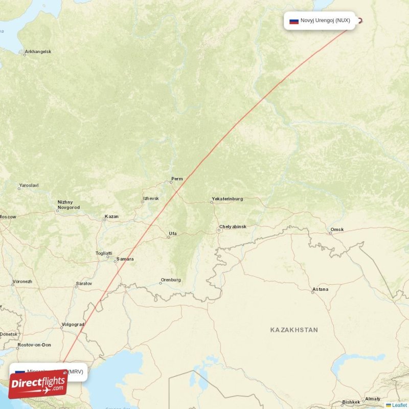 Direct flights from Mineralnye Vody to Novyj Urengoj, MRV to NUX non ...