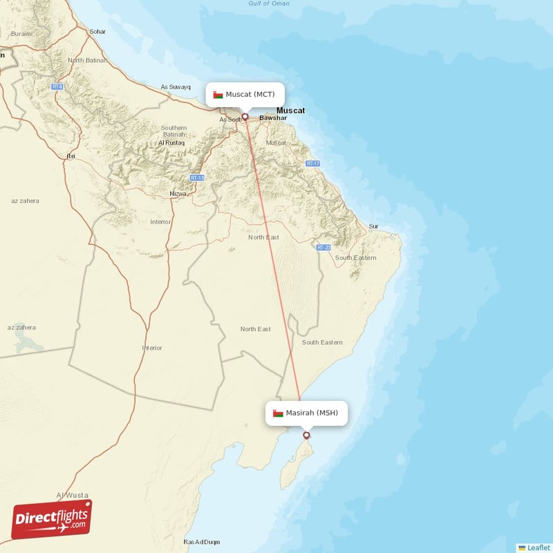 Direct flights from Masirah to Muscat, MSH to MCT non-stop - Directflights.com