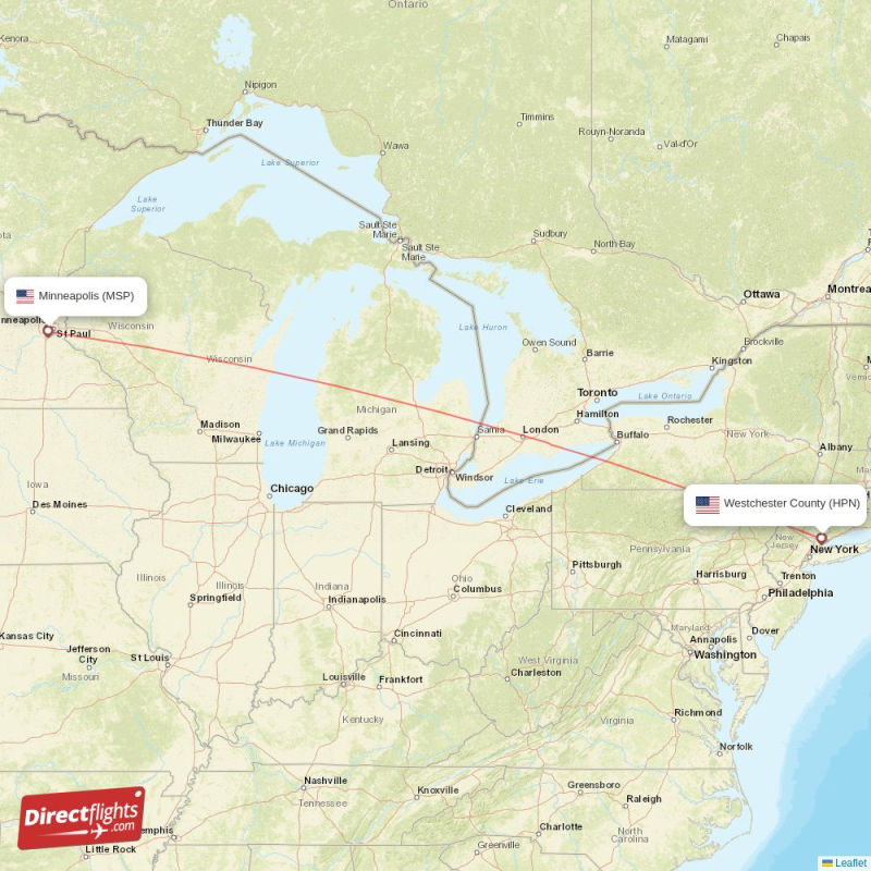 Direct flights from Minneapolis to Westchester County, MSP to HPN non-stop - Directflights.com