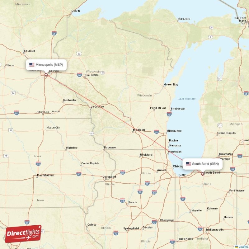 Direct flights from Minneapolis to South Bend (MSP-SBN) - Directflights.com