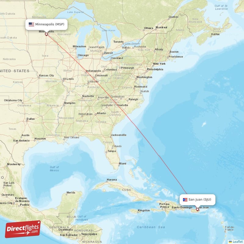 Direct flights from Minneapolis to San Juan, MSP to SJU non-stop - Directflights.com