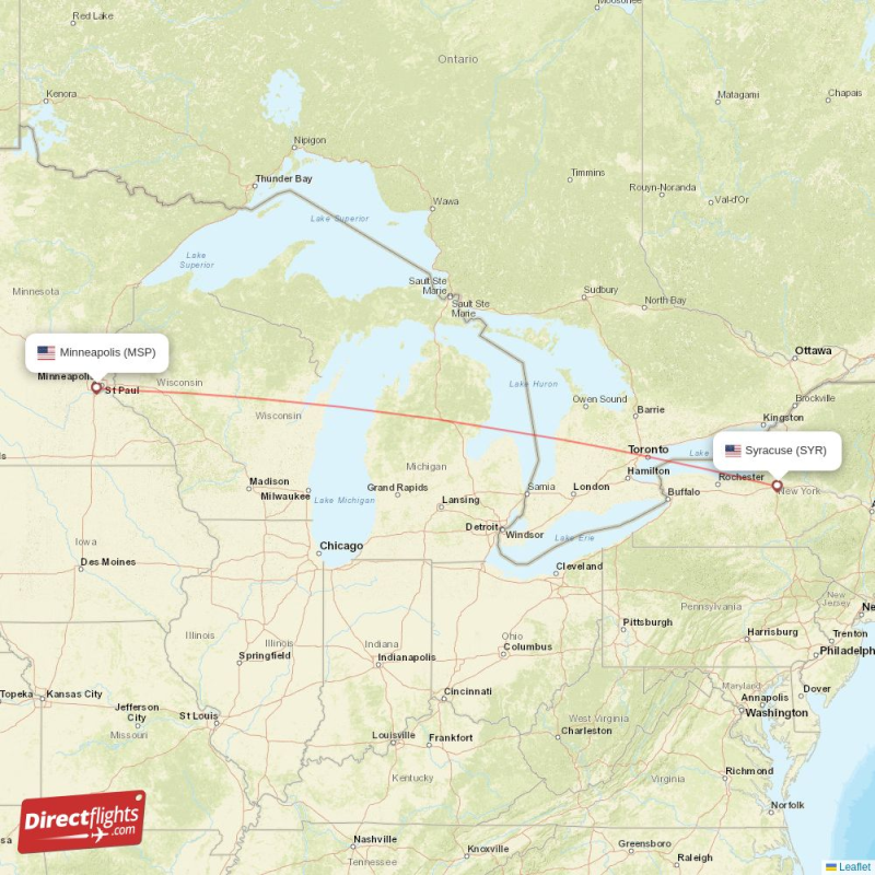 Direct flights from Minneapolis to Syracuse (MSP-SYR) - Directflights.com