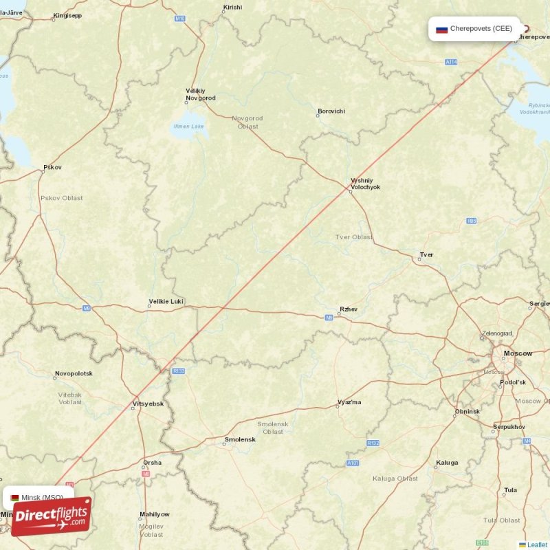 Direct flights from Minsk to Cherepovets (MSQ-CEE) - Directflights.com