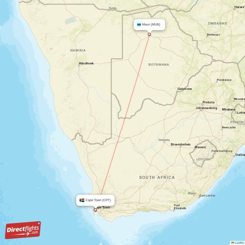 Direct flights from Maun to Cape Town (MUB-CPT) - Directflights.com