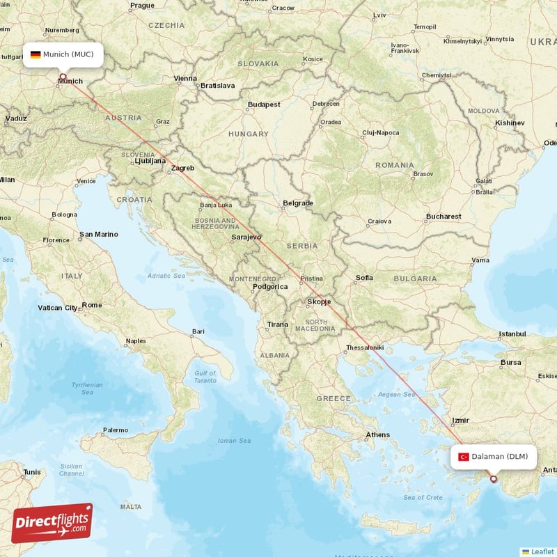 Direct flights from Munich to Dalaman, MUC to DLM non-stop - Directflights.com