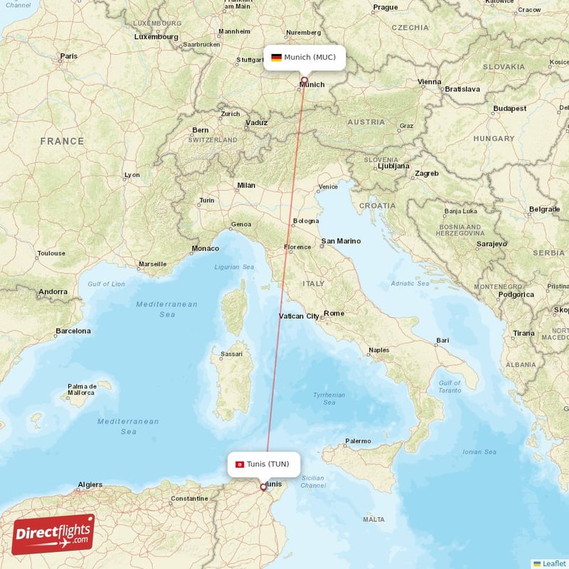 Direct flights from Munich to Tunis, MUC to TUN non-stop - Directflights.com