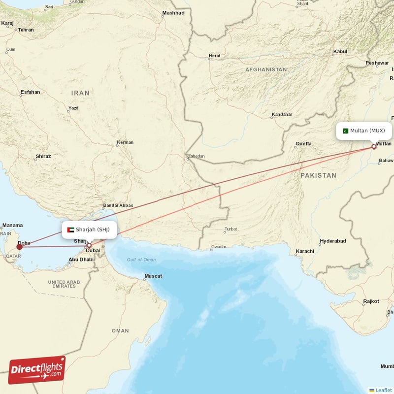 Direct flights from Multan to Sharjah, MUX to SHJ non-stop - Directflights.com