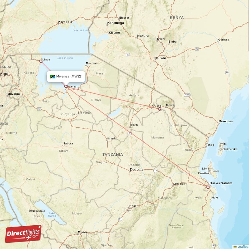 Direct flights from Mwanza - 4 destinations - MWZ, United Republic of ...