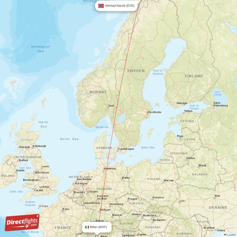 Direct flights from Milan to Harstad-Narvik (MXP-EVE) - Directflights.com