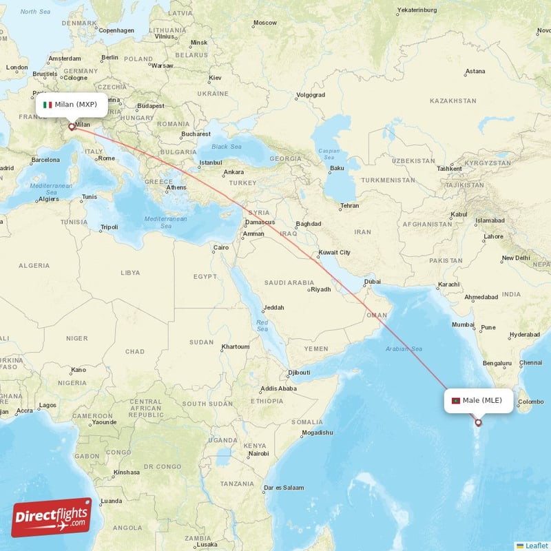 Direct flights from Milan to Male, MXP to MLE non-stop - Directflights.com