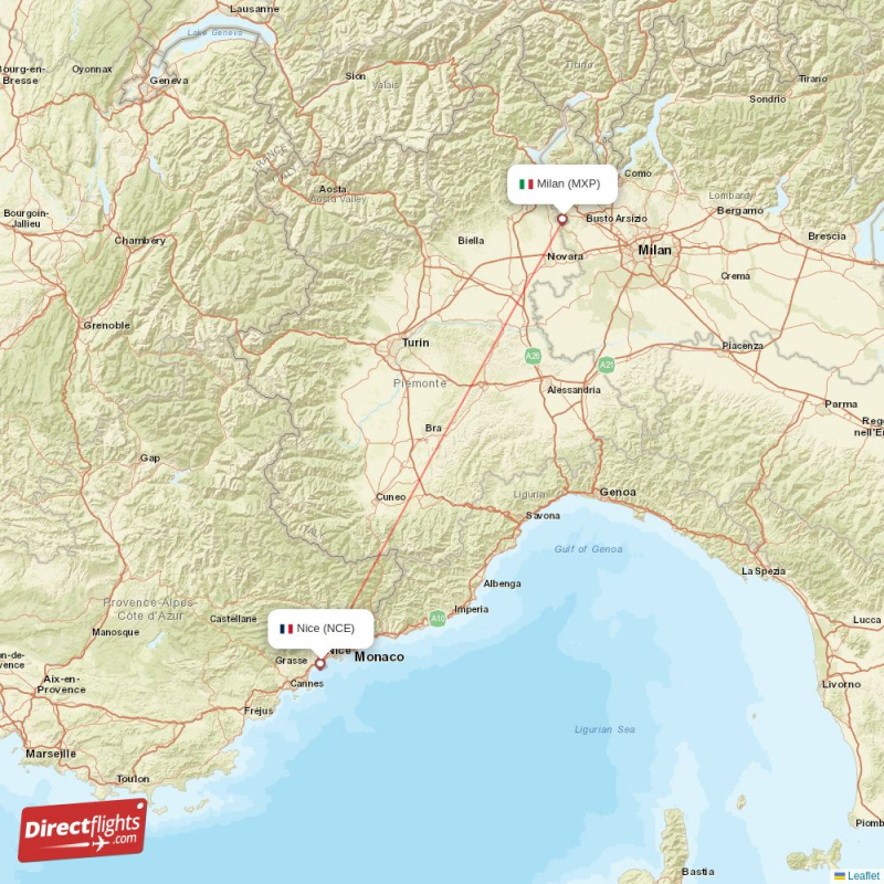 Direct flights from Milan to Nice (MXP-NCE) - Directflights.com