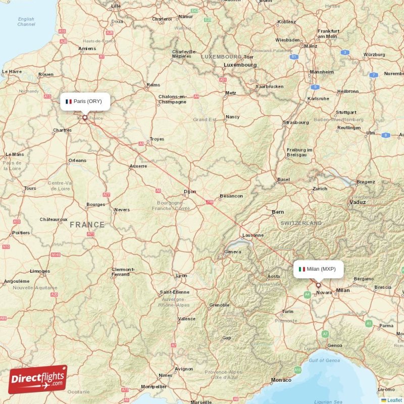 Direct flights from Milan to Paris, MXP to ORY non-stop - Directflights.com