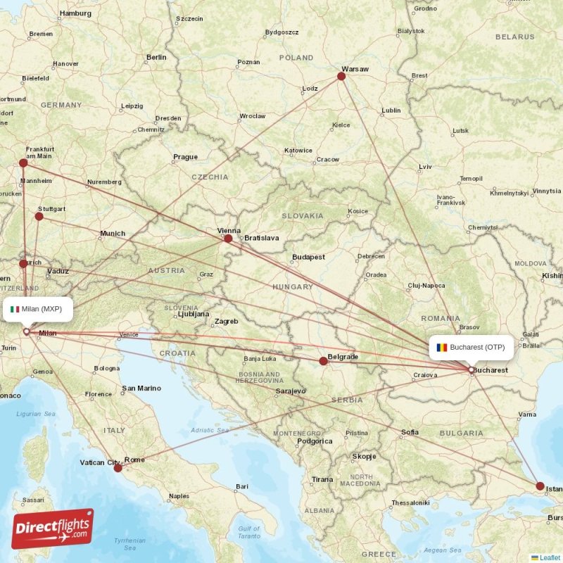 Direct flights from Milan to Bucharest (MXP-OTP) - Directflights.com