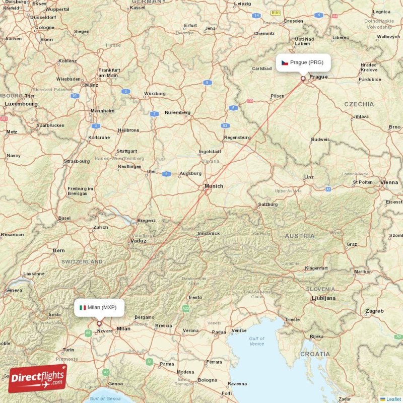 Direct flights from Milan to Prague (MXP-PRG) - Directflights.com