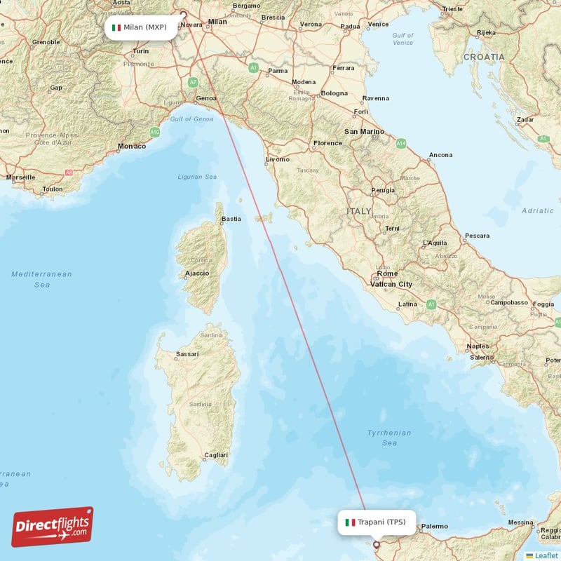 Direct flights from Milan to Trapani, MXP to TPS non-stop - Directflights.com