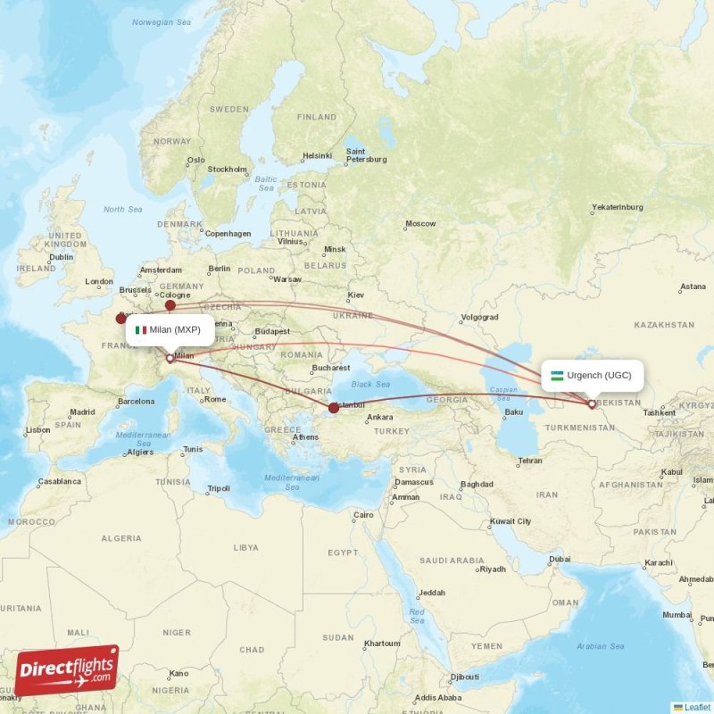 Direct flights from Milan to Urgench (MXP-UGC) - Directflights.com