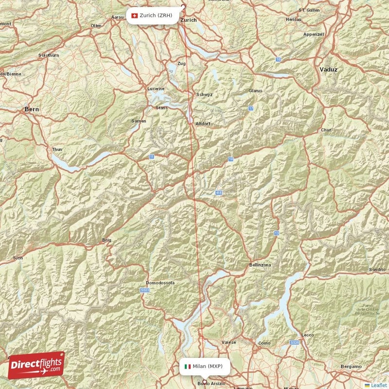 Direct flights from Milan to Zurich, MXP to ZRH non-stop - Directflights.com