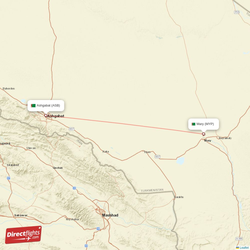 Direct flights from Mary to Ashgabat (MYP-ASB) - Directflights.com