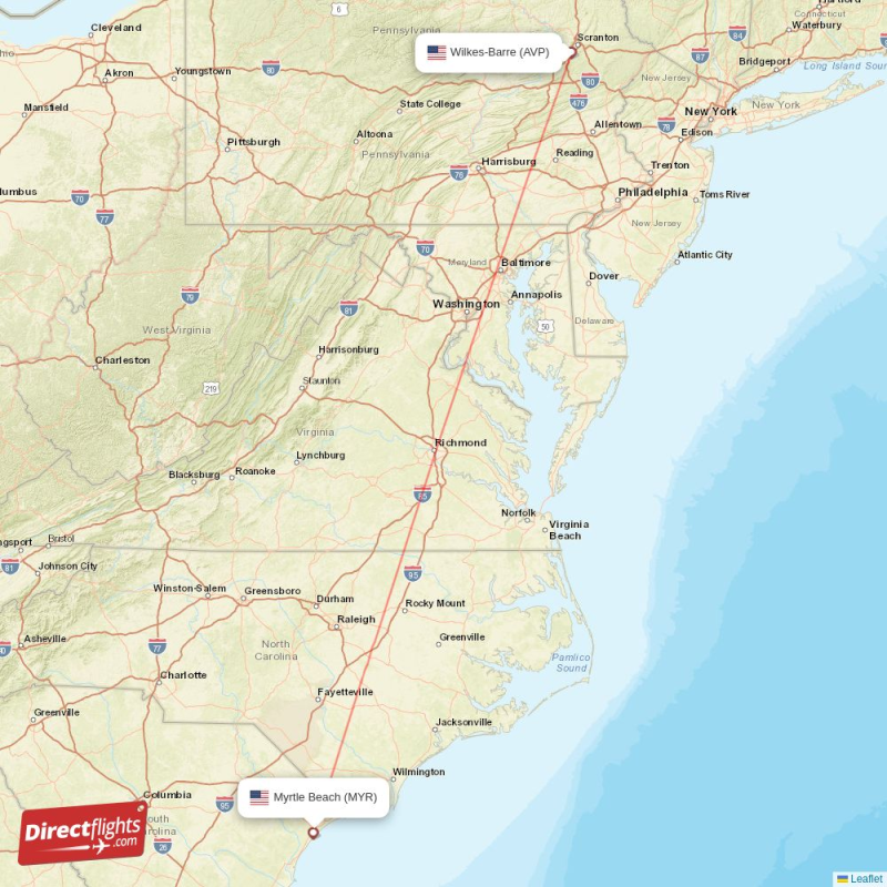 Direct flights from Myrtle Beach to Wilkes-Barre (MYR-AVP ...