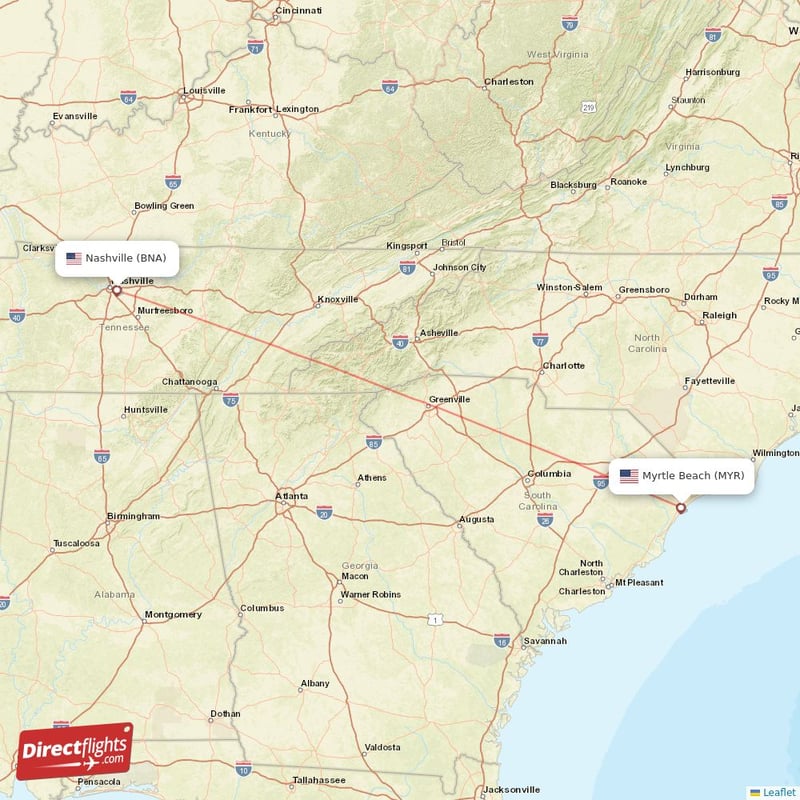 Direct flights from Myrtle Beach to Nashville, MYR to BNA non-stop - Directflights.com