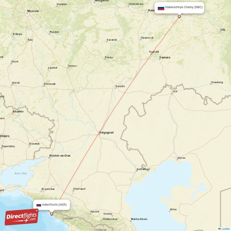 Direct flights from Naberezhnye Chelny to Adler/Sochi, NBC to AER non-stop - Directflights.com