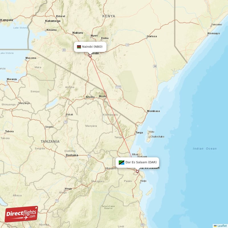 Direct flights from Nairobi to Dar Es Salaam, NBO to DAR non-stop - Directflights.com