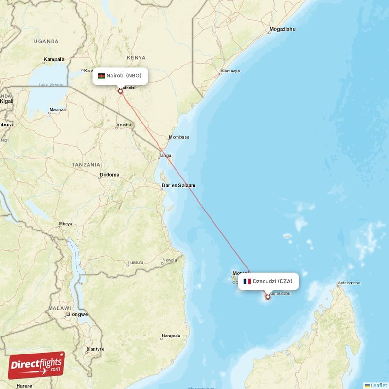 Direct flights from Nairobi to Dzaoudzi, NBO to DZA non-stop - Directflights.com