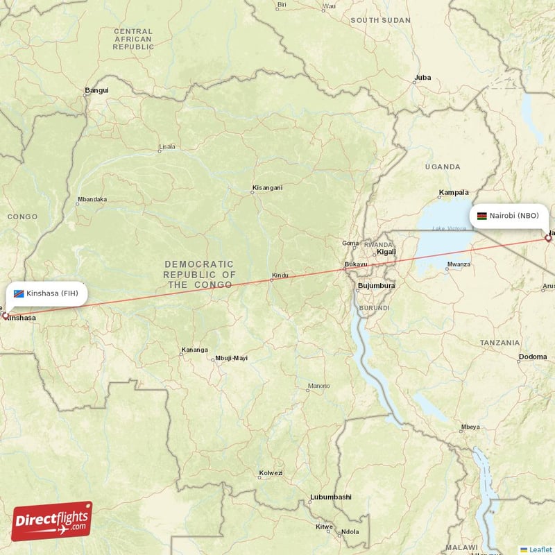 Direct flights from Nairobi to Kinshasa, NBO to FIH non-stop - Directflights.com