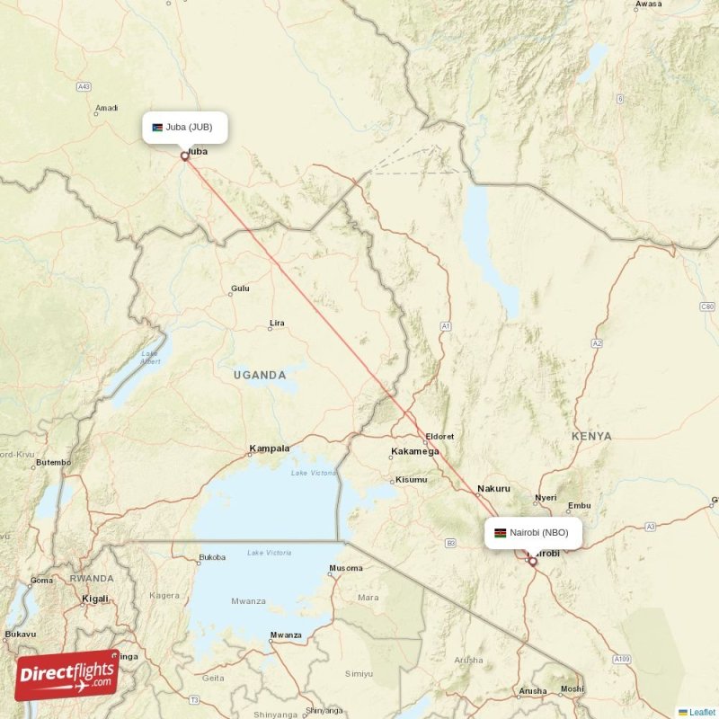 Direct flights from Nairobi to Juba (NBO-JUB) - Directflights.com