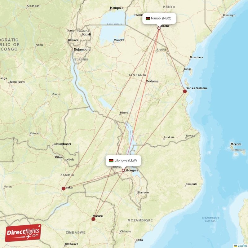 Direct flights from Nairobi to Lilongwe, NBO to LLW non-stop - Directflights.com