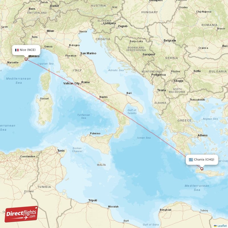 Direct flights from Nice to Chania, NCE to CHQ non-stop - Directflights.com