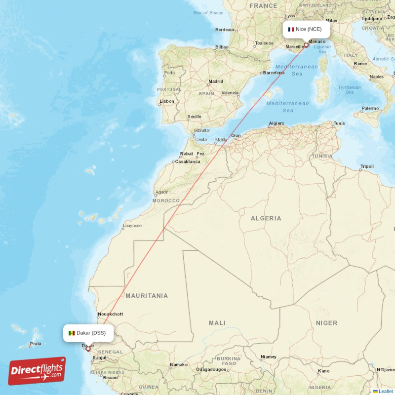 Direct flights from Nice to Dakar, NCE to DSS non-stop - Directflights.com