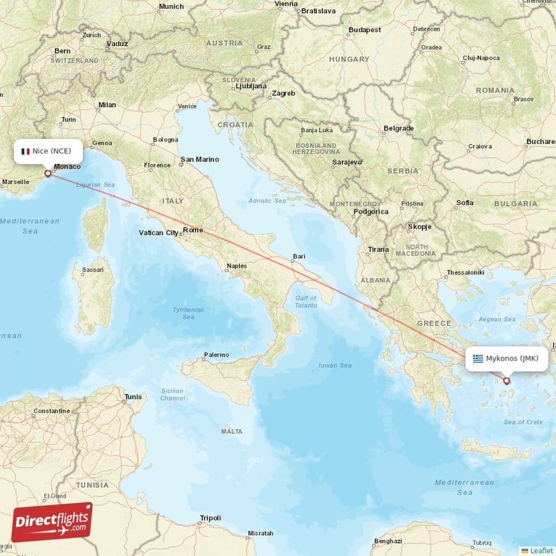 Direct flights from Nice to Mykonos, NCE to JMK non-stop - Directflights.com