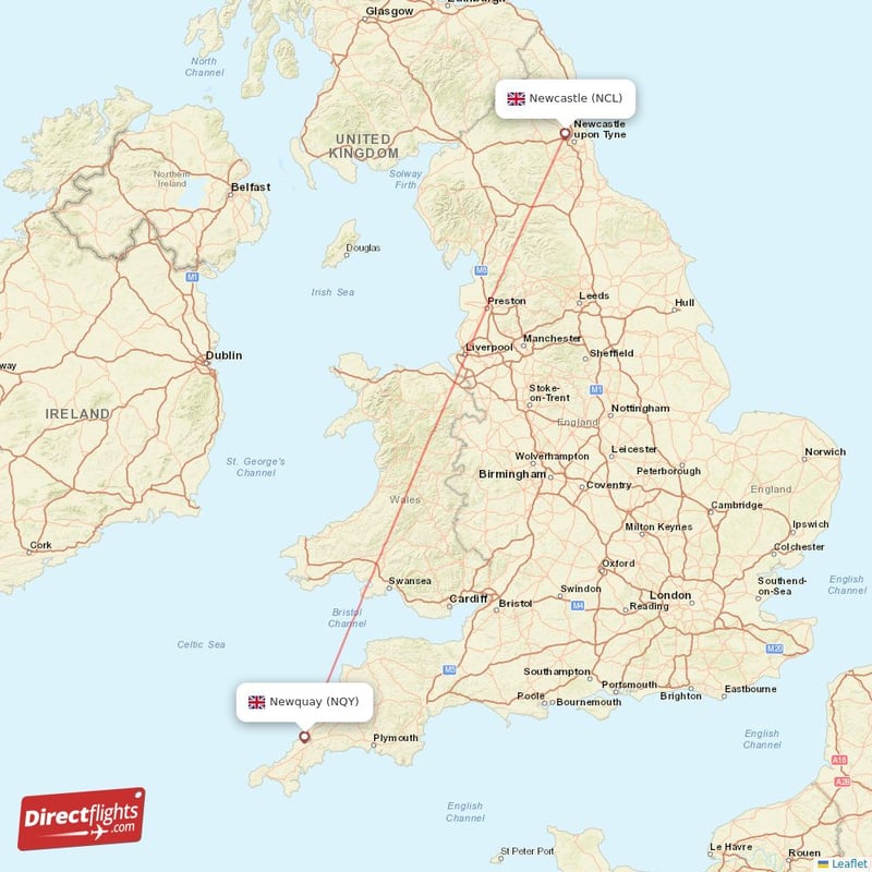 Direct flights from Newcastle to Newquay, NCL to NQY non-stop - Directflights.com
