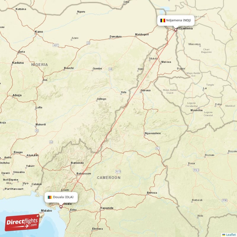 Direct flights from Ndjamena to Douala, NDJ to DLA non-stop - Directflights.com