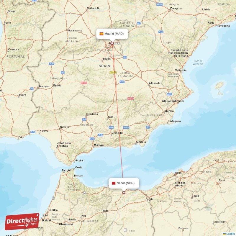 Direct flights from Nador to Madrid, NDR to MAD non-stop - Directflights.com