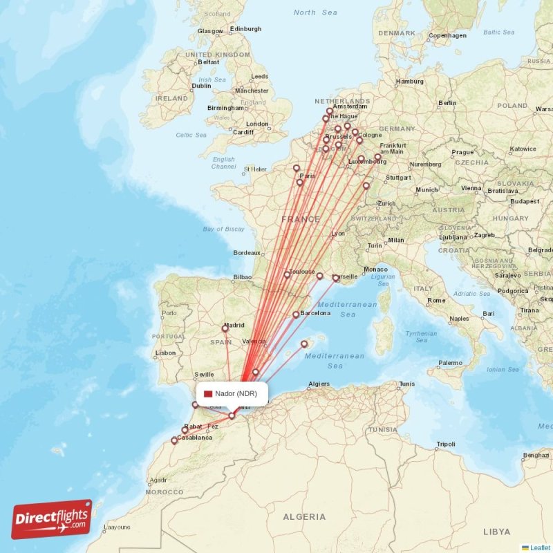 Direct flights from Nador - 22 destinations - NDR, Morocco - Directflights.com