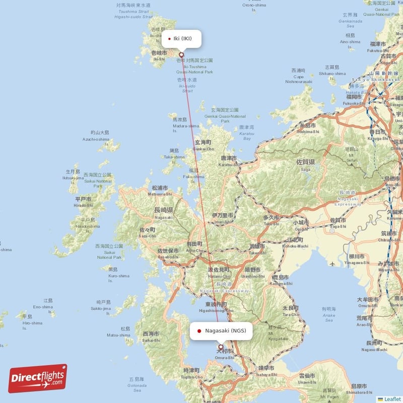Direct flights from Nagasaki to Iki, NGS to IKI non-stop - Directflights.com