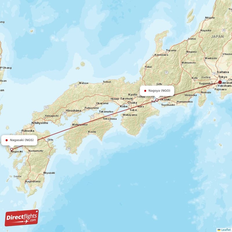 Direct flights from Nagasaki to Nagoya, NGS to NGO non-stop - Directflights.com