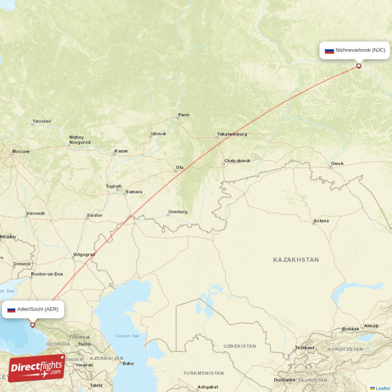 Direct flights from Nizhnevartovsk to Adler/Sochi, NJC to AER non-stop - Directflights.com