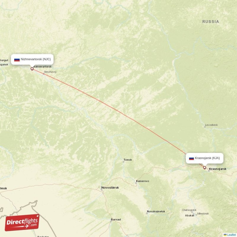 Direct flights from Nizhnevartovsk to Krasnojarsk, NJC to KJA non-stop ...