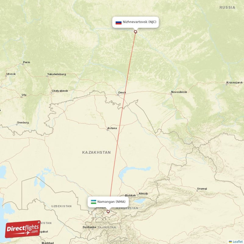 Direct flights from Nizhnevartovsk to Namangan, NJC to NMA non-stop ...