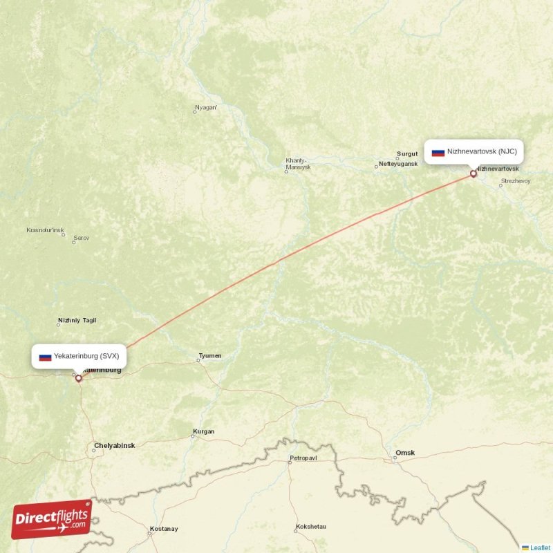 Direct flights from Nizhnevartovsk to Yekaterinburg, NJC to SVX non ...