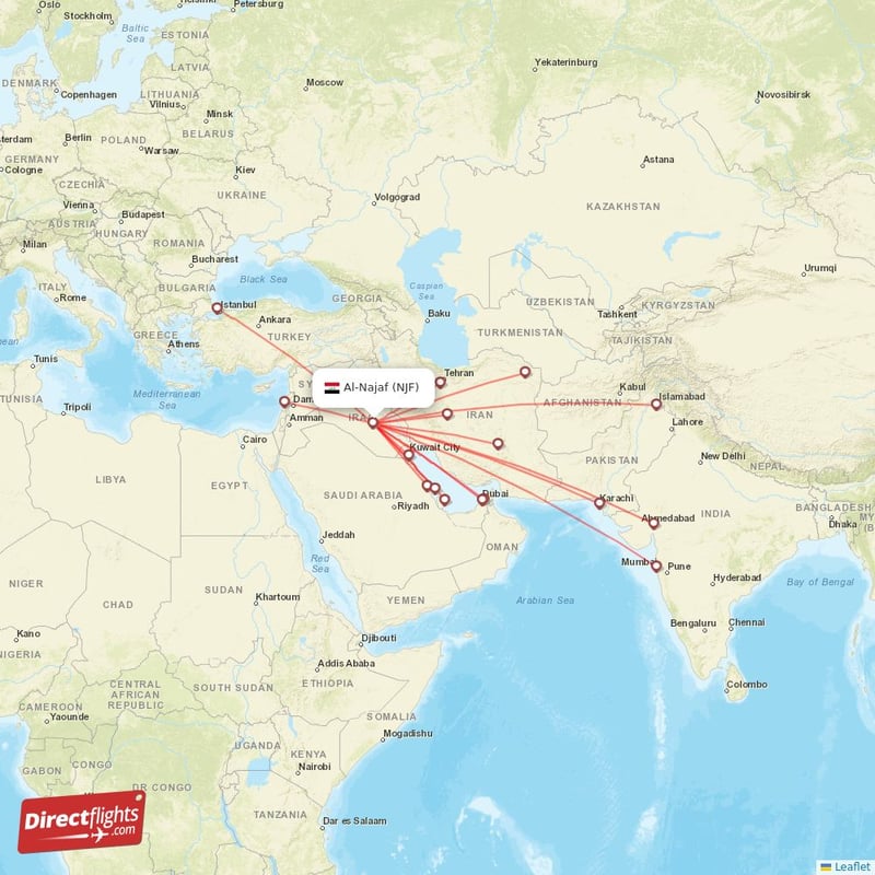 Direct flights from Al-Najaf - 20 destinations - NJF, Iraq - Directflights.com